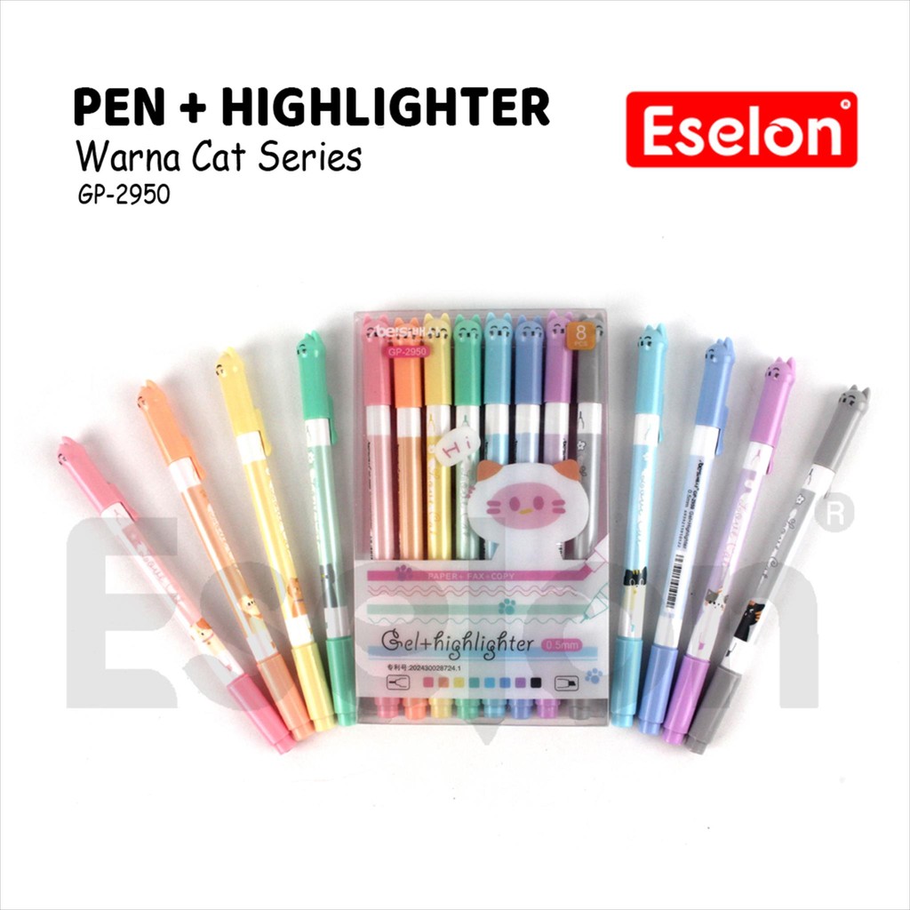 Jual Ballpoint Gel 8 Warna Fancy + Highlighter /Ballpoint Gel Warna 0 ...
