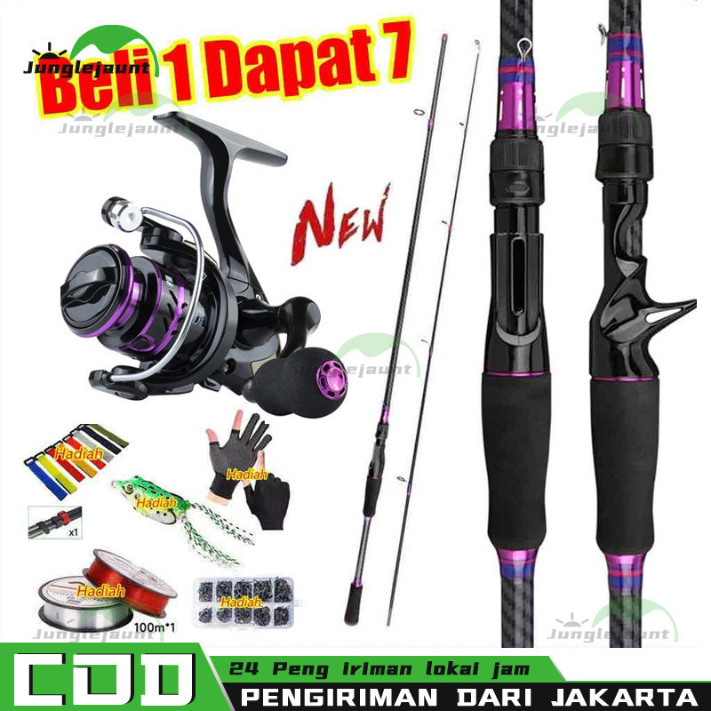 Jual 【7 Buah Set】Joran Pancing Set 1.68M/1.8M/2.1M/2.4M Satu set reel dan joran 1.8M~2.1M dan ...