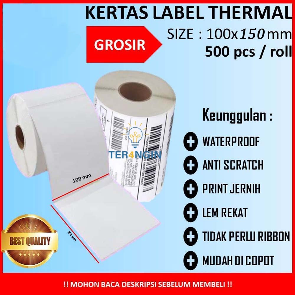 Jual Label stiker Thermal 100x150mm/ Sticker Label / Label Kertas Isi 500pcs Tidak Luntur Lem ...