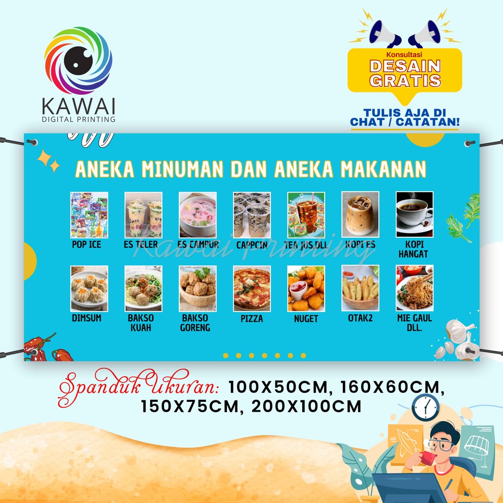 Jual Spanduk Banner MMT Aneka Makanan & Minuman Biru Muda Rekuest ...