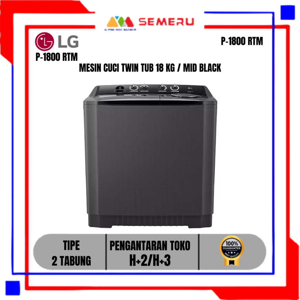 Jual LG MESIN CUCI TWIN TUB 18 KG / MID BLACK P-1800 RTM KHUSUS ...