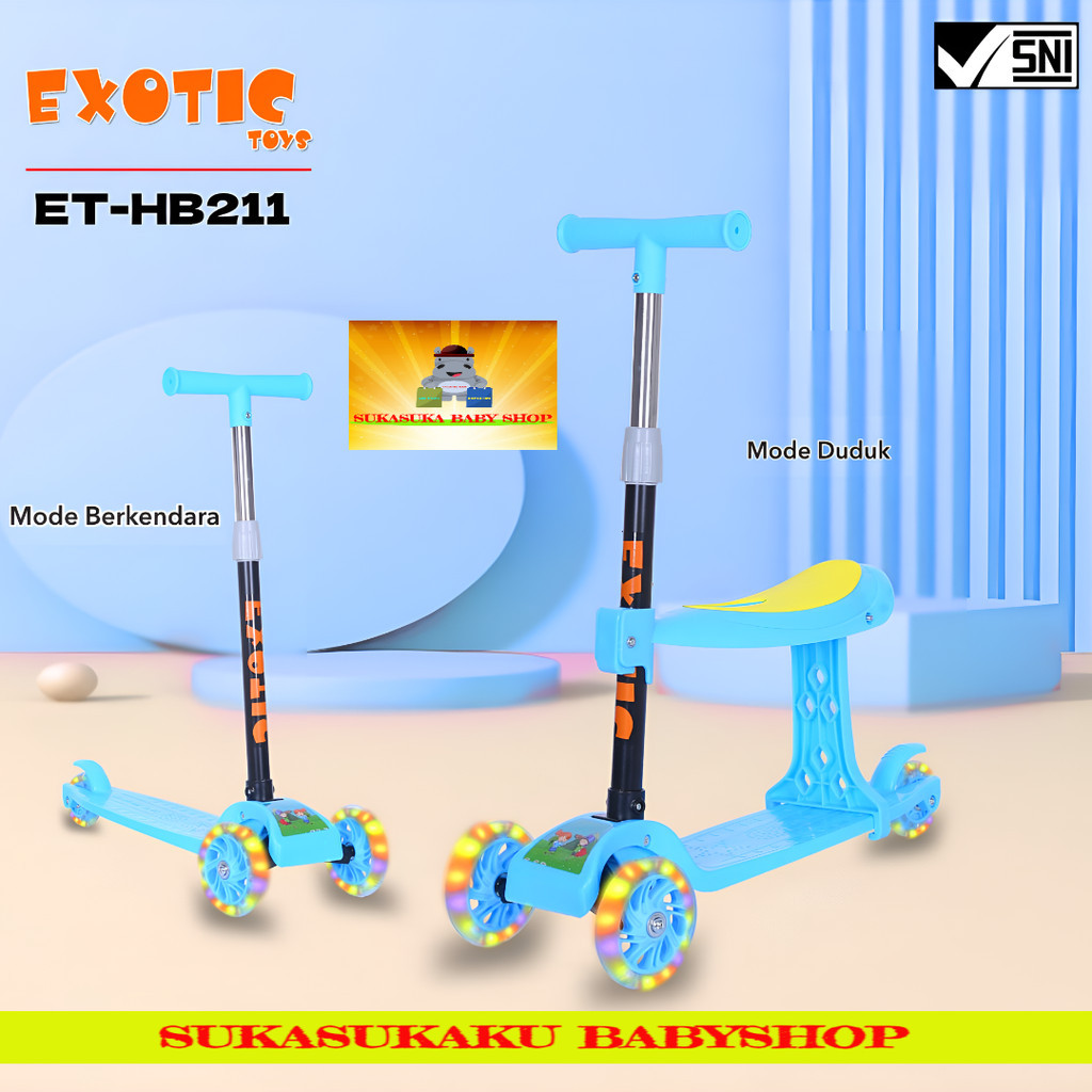 Jual Scooter Anak Roda 3 EXOTIC ET HB 211 Bisa Berdiri Duduk Lampu 2 in 1 Skuter Sekuter HB211 ...