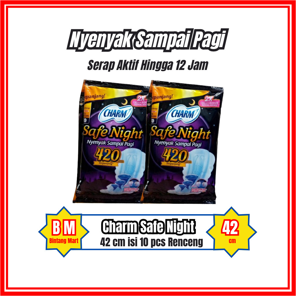 Jual Charm Pembalut Safe Night 42cm Gather 10 Pads Kemasan Renceng ...