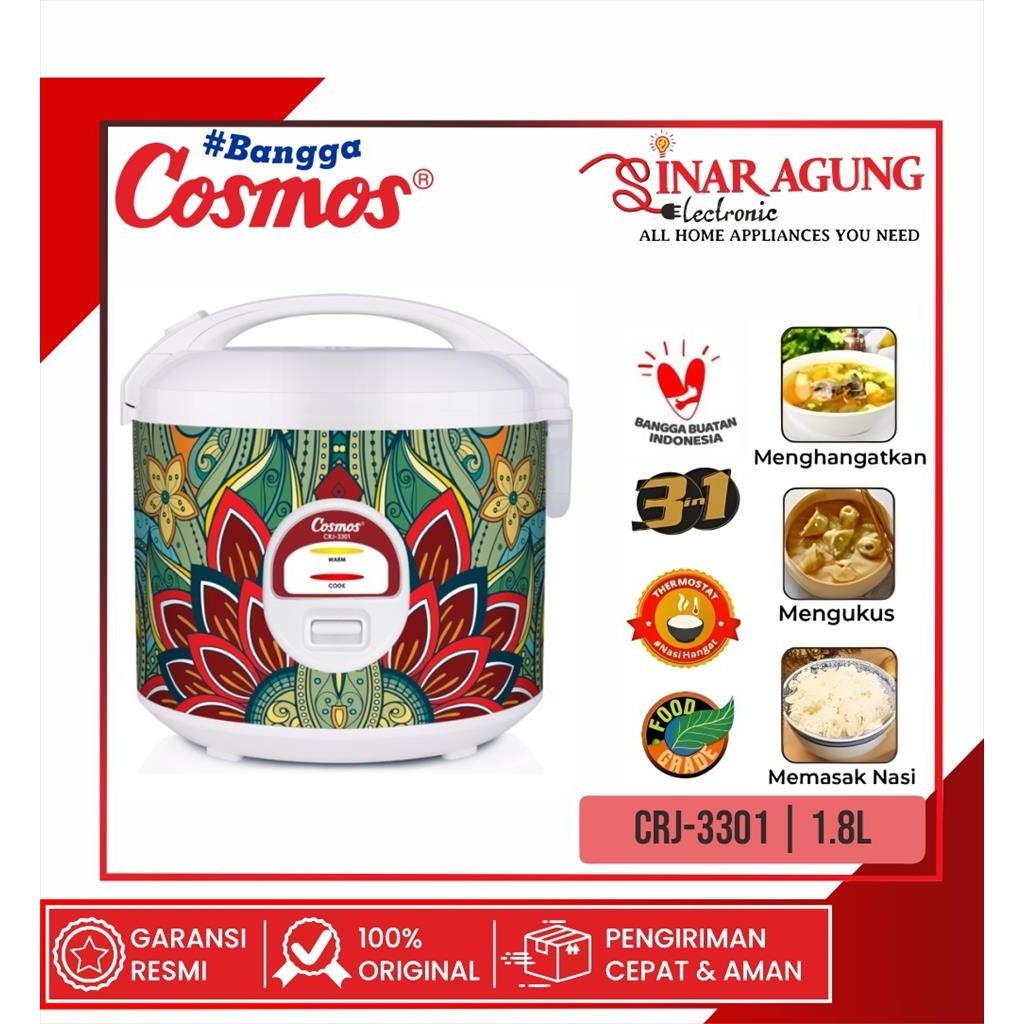 Jual COSMOS CRJ-3301 / CRJ3301 RICE COOKER 3IN1 1.8 L - GARANSI RESMI ...