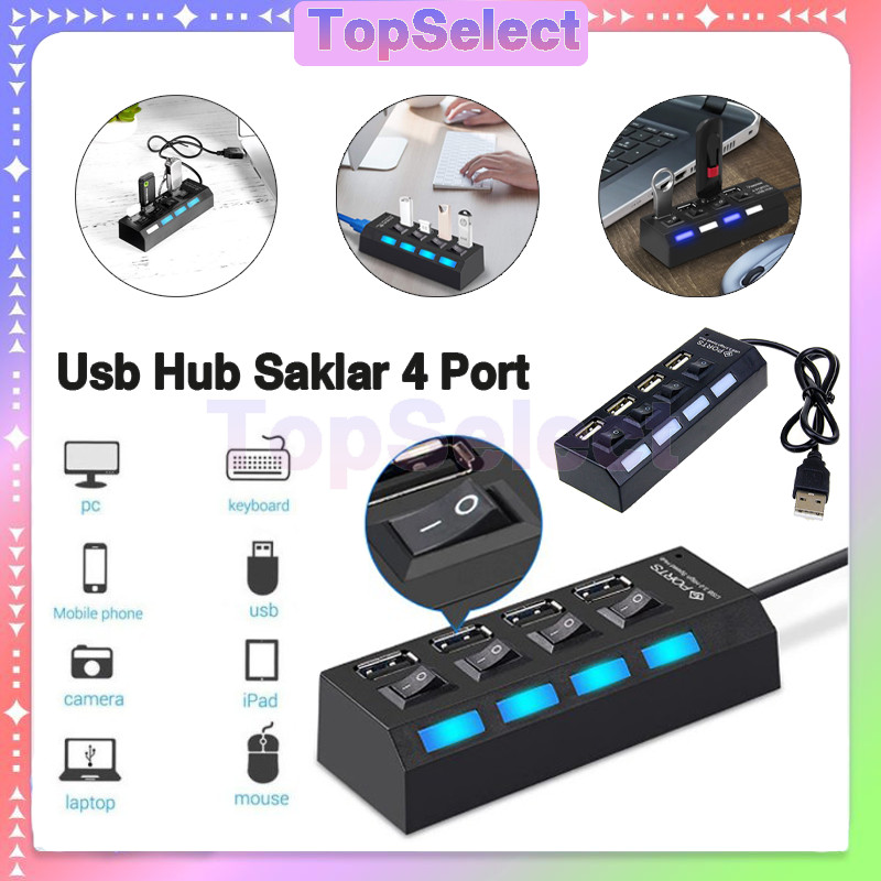 Jual HUB Swicth Ports Sambungan Kabel Adaptor Charger Batok /USB Hub 4 Port Output /Saklar ...