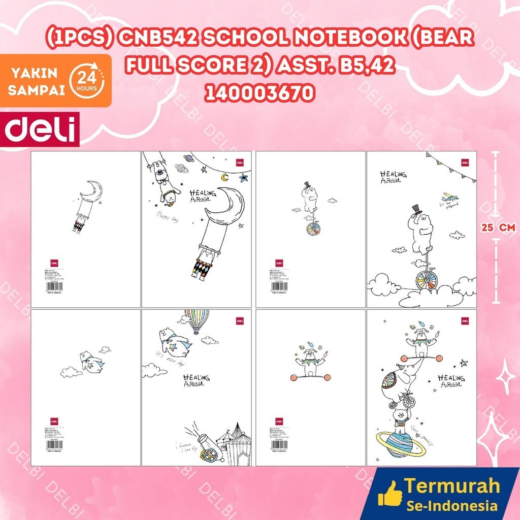 Jual buku tulis deli (1PCS) CNB542 School Notebook (Bear Full Score 2) ASST. B5,42 | Shopee ...