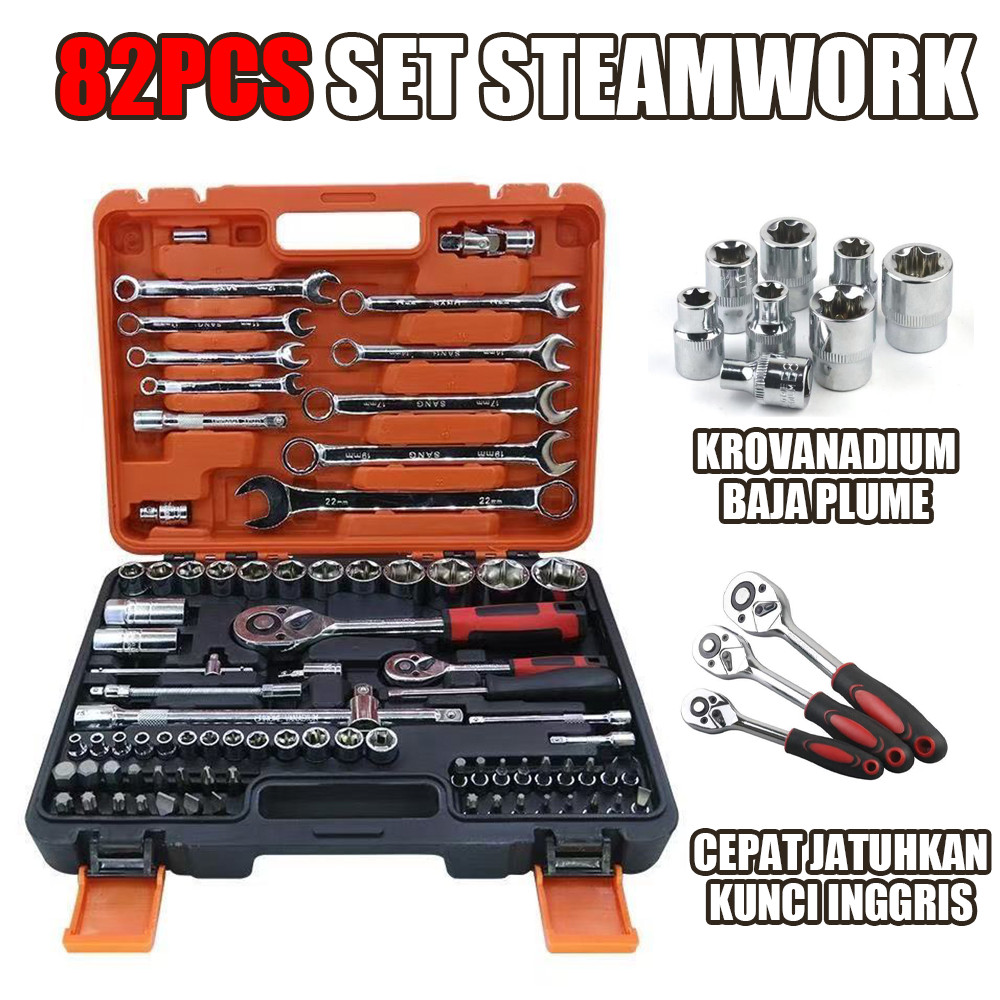 Jual 82PCS Tool Kit Kunci Shock Set Alat kunci pas soket Set Diamond Kunci Shock Set Kotak Alat ...