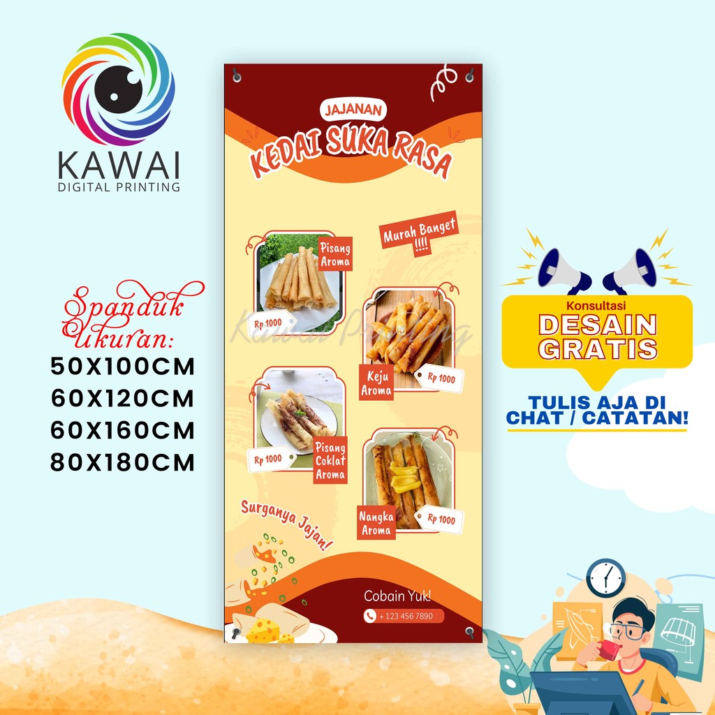 Jual SPANDUK / BANNER Jualan Kedai Jajanan Cream Kuning Design Outdoor ...