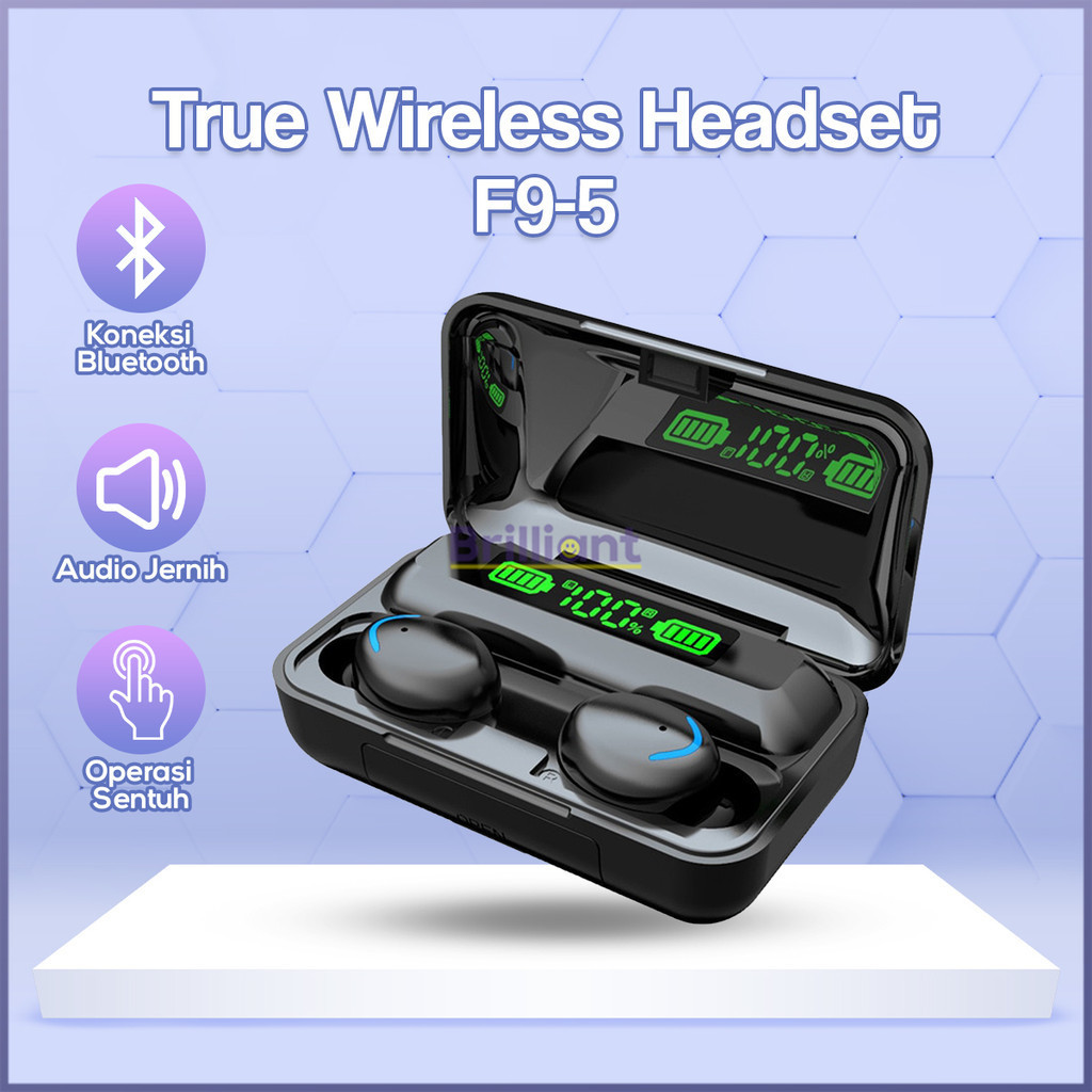 Jual [TERBARU] Powerbank TWS 2 in 1 F9-5 LED Wireless Earphone Headset Bluetooth with Mic ...