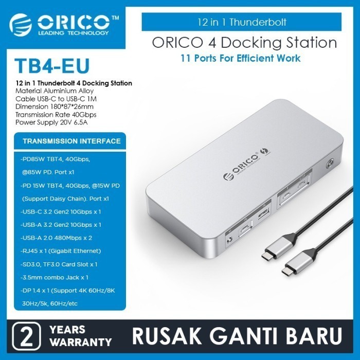 Jual Orico 12 In 1 Thunderbolt 4 Docking Station Tb4 Eu Shopee