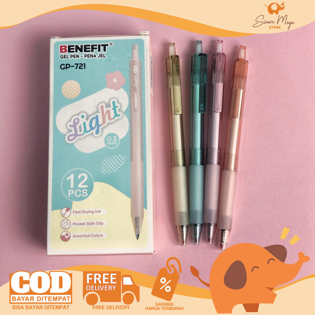 Jual Benefit Gel Pen LIGHT GP-721 0.5 mm Pulpen Gel Body Transparant ...