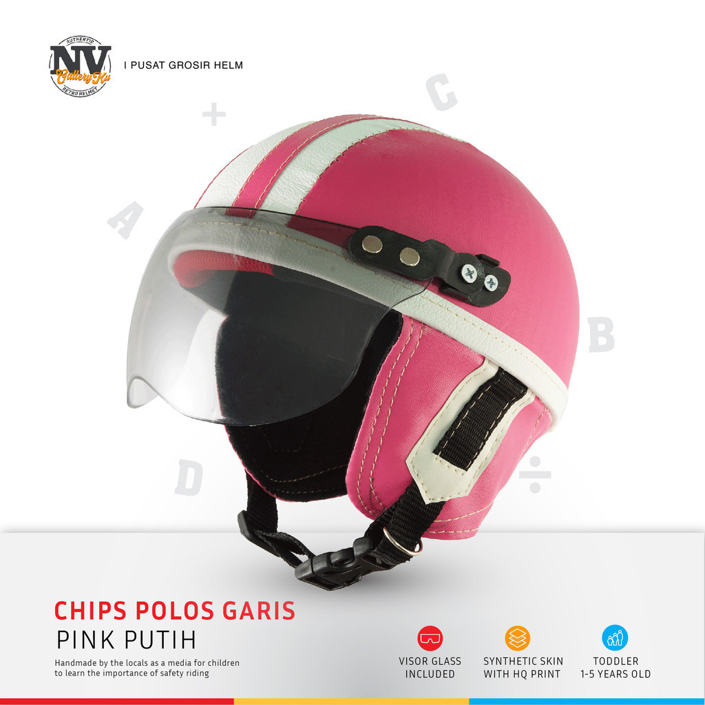 Jual HELM ANAK RETRO 1 2 3 4 5 TAHUN KULIT PREMIUM POLOS GARIS CHIPS ...