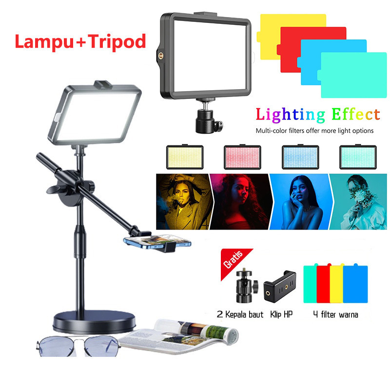 Jual Overhead Phone Stand + Led Lampu Stand Holder LED Video Light Fill Light Tripod Phone ...