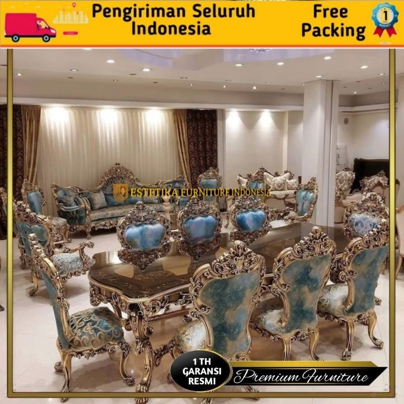 Jual Meja Makan Andalusia Full Ukir Dengan Finishing Duco Gold Mewah ...