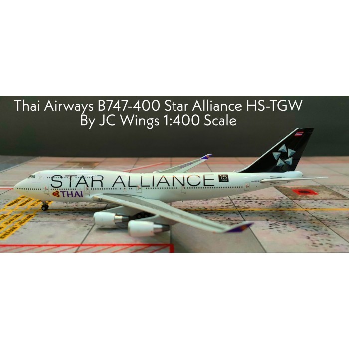 Jual DIECAST PESAWAT TERBANG Thai Airways B747-400 Star Alliance HS-TGW By JC Wings 1:400 Skala ...