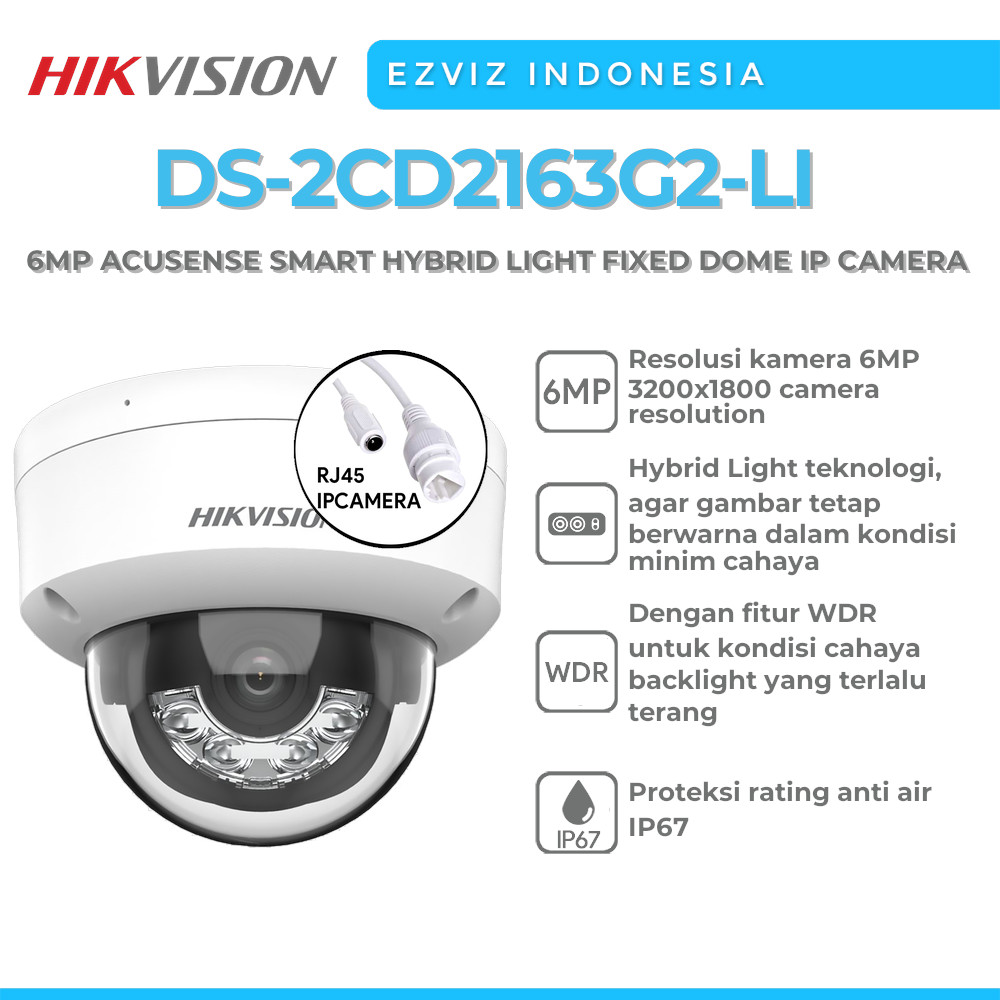 Jual HIKVISION DS-2CD2163G2-LI 6MP ACUSENSE SMART HYBRID LIGHT DOME IP CAMERA | Shopee Indonesia