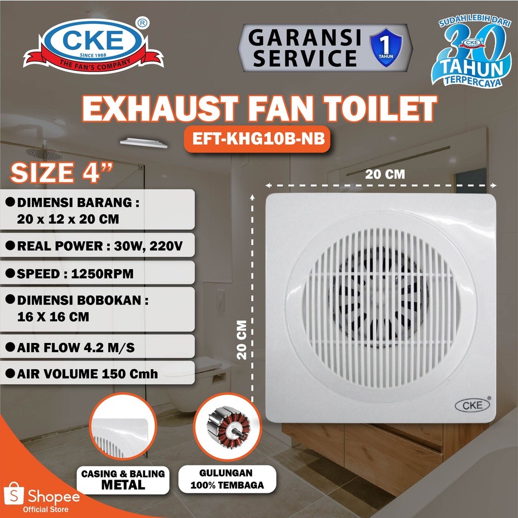Jual Exhaust Fan Toilet CKE EFT-KHG10B-NB 4 Inch Rumah Toilet Dapur ...