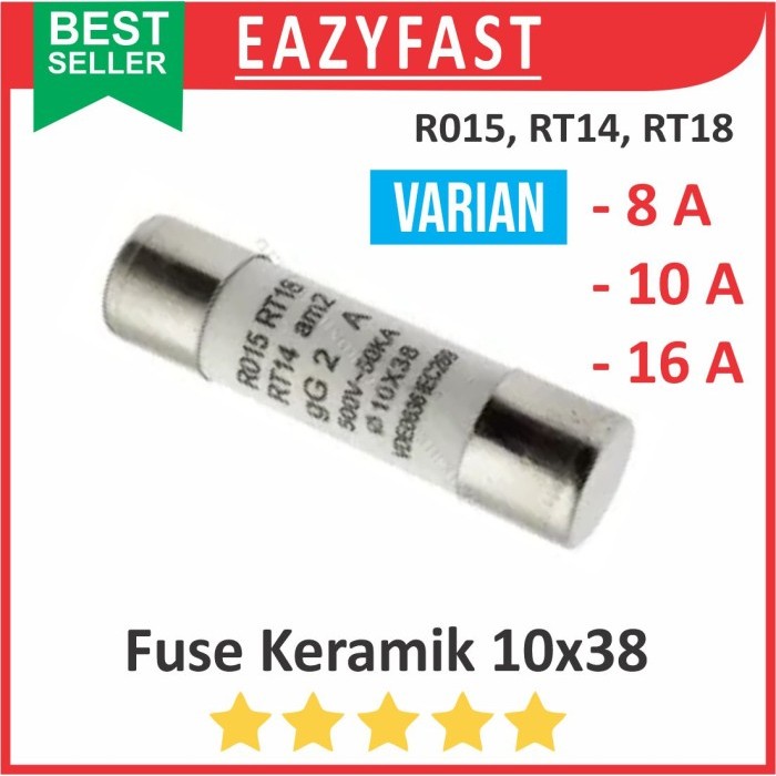 Jual Ceramic Fuse Keramik 10x38 8A 10A 16A 8 10 16 A Ampere R015 RT14 ...