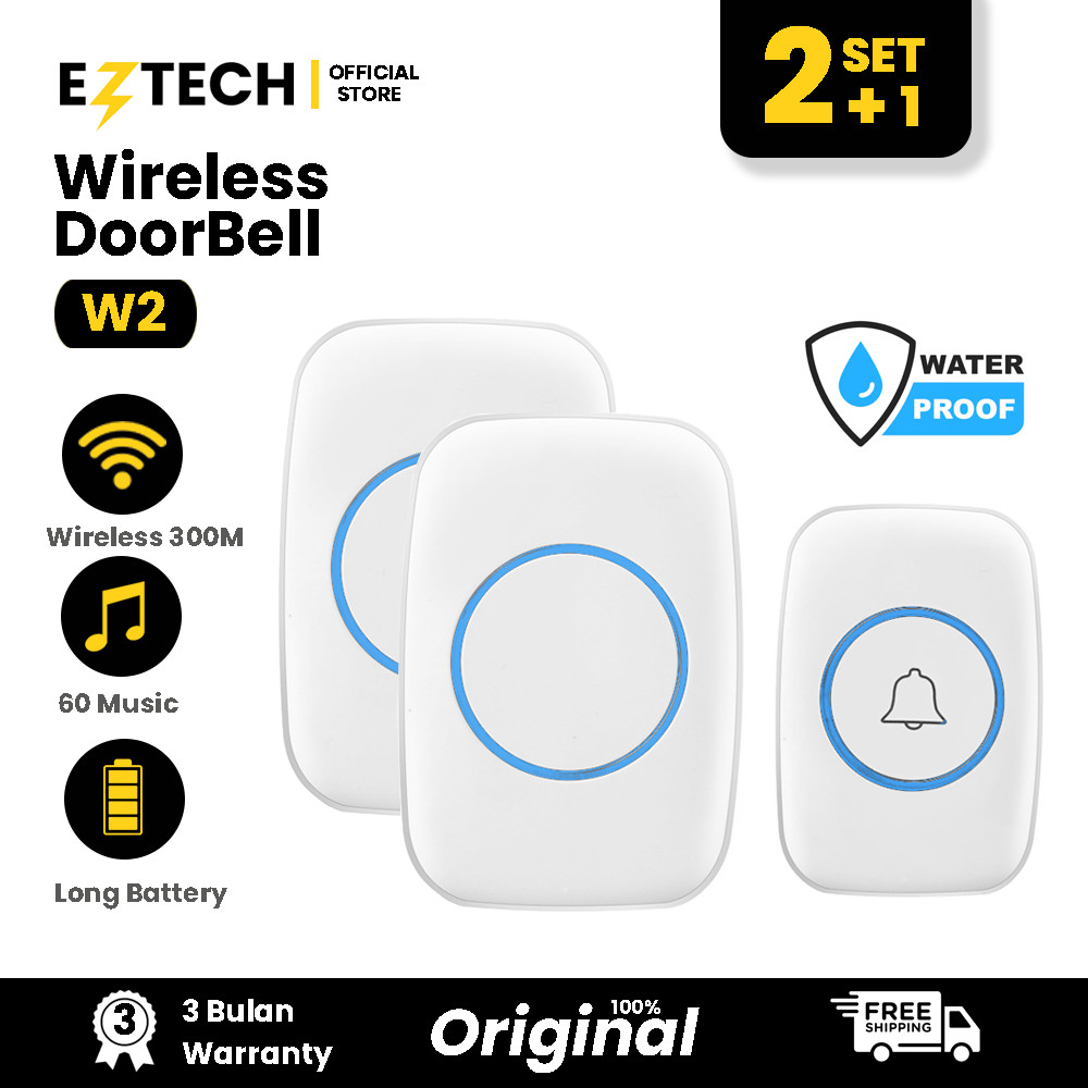 Jual EZTECH Wireless Doorbell Waterproof 1 Transmitter Tombol 2 ...