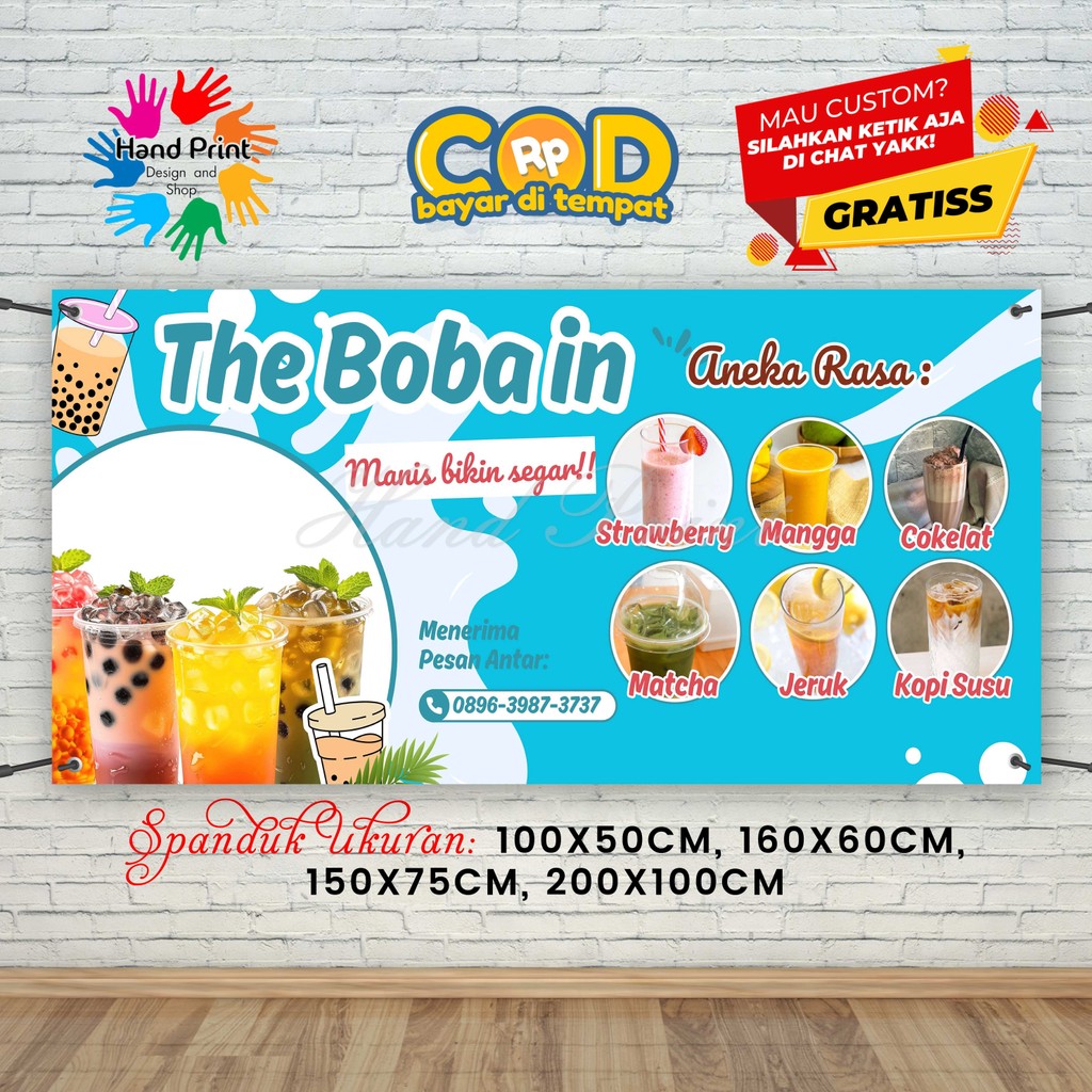Jual Cetak Spanduk Banner Aneka Minuman Boba Biru 2 MMT Spanduk Custom ...