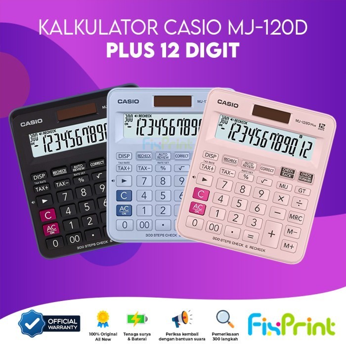 Jual FixPrint Casio Kalkulator MJ 120D Calculator Desktop Check Correct Plus 12 Digit MJ-120D ...