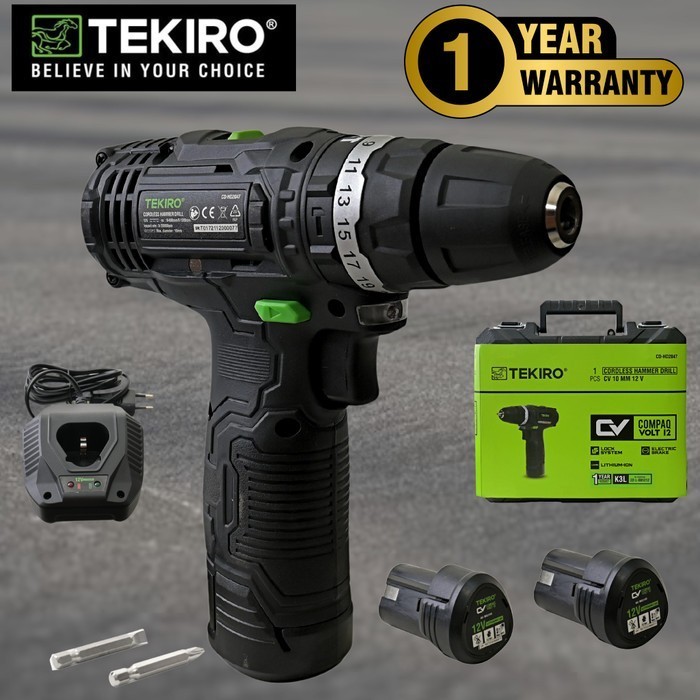 Jual Mesin Bor 12 Volt Tekiro Japan Cordless Hammer Drill 10 mm ...