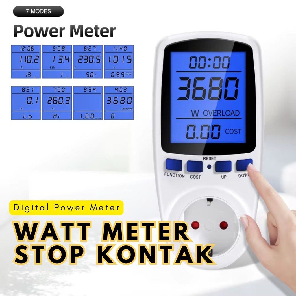 Jual Watt Meter Stop Kontak Pengukur Daya Listrik KWH Volt Ampere Digital Power Meter AC BR080 ...