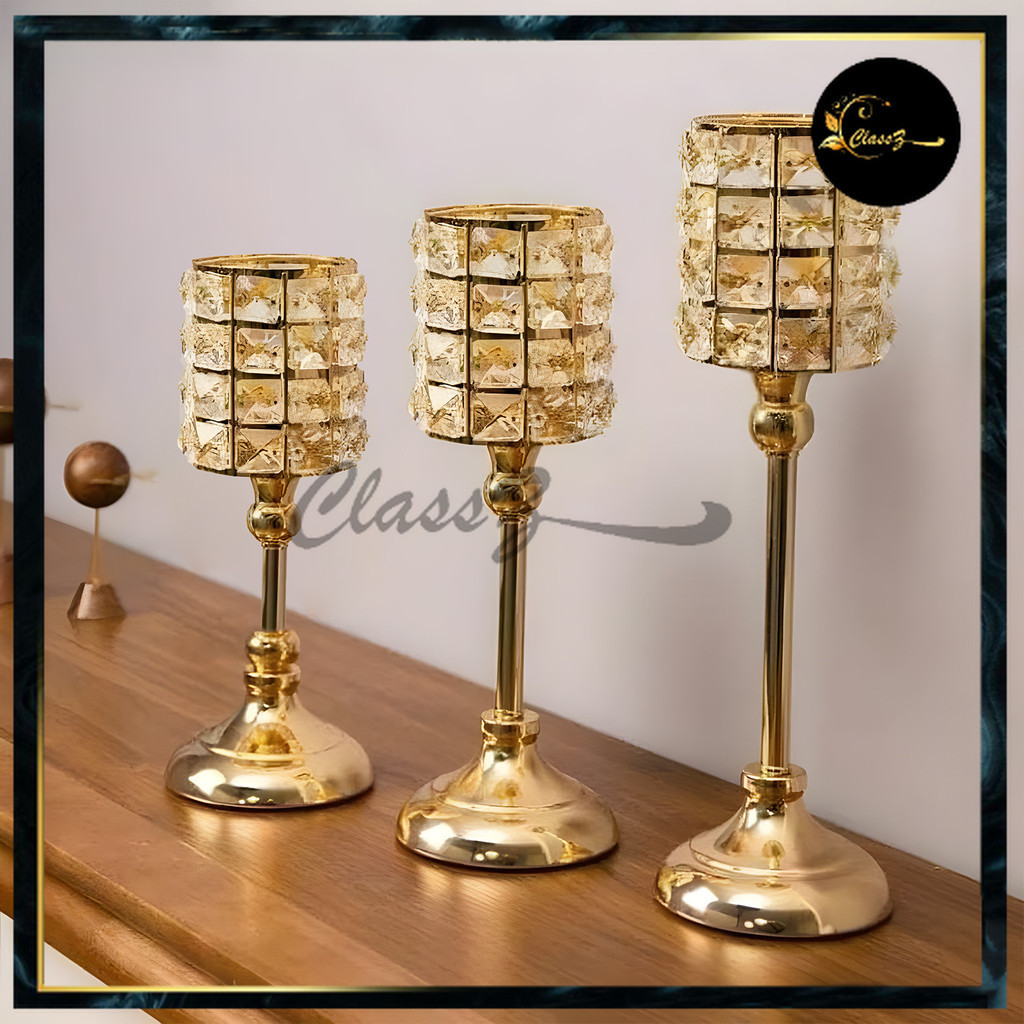 Jual Tempat lilin 3 UKURAN Crystal Square Candle holder Set Dekorasi ...