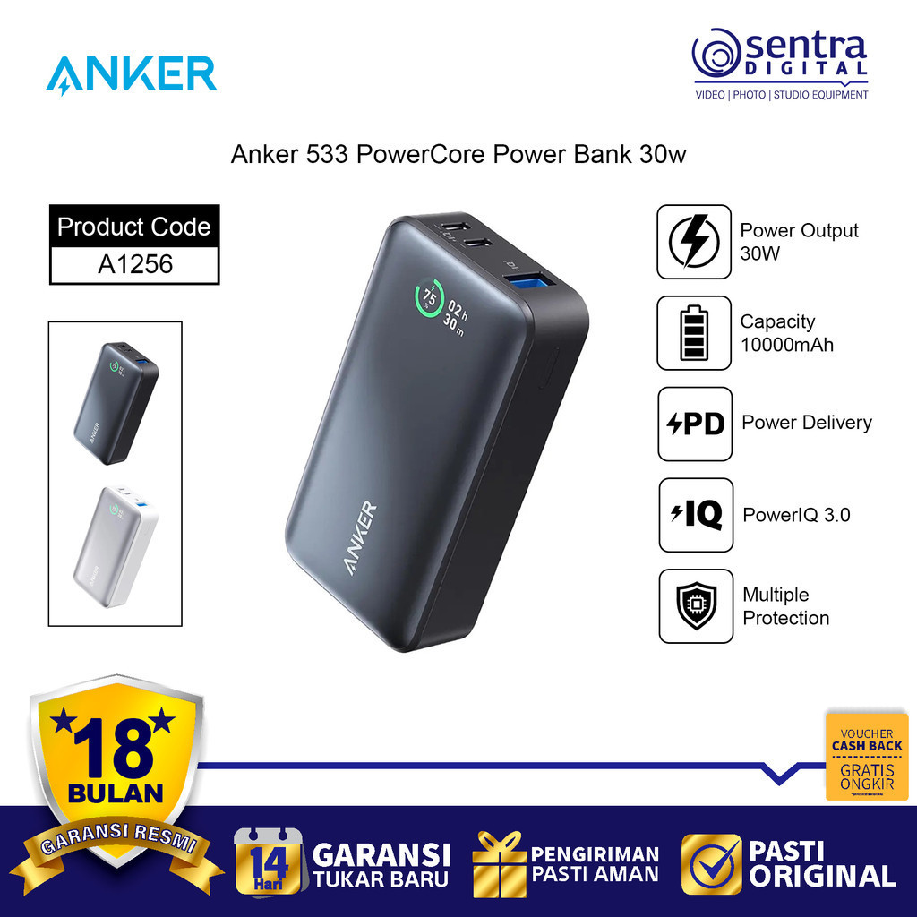 Jual Anker 533 PowerCore 30W PD Power Bank 10000mAh A1256 | Shopee Indonesia