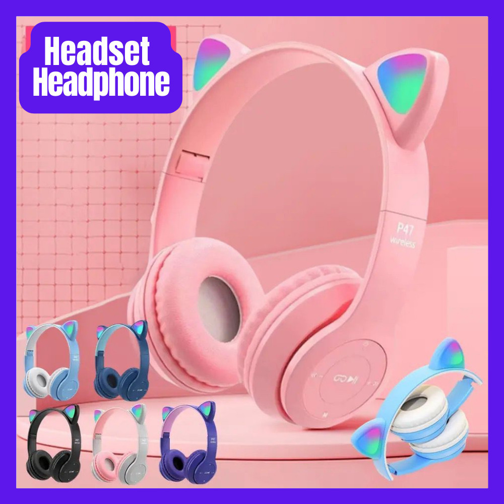 Jual Headphone Bluetooth Model Telinga Kucing LED Wireless Stereo Bass ...