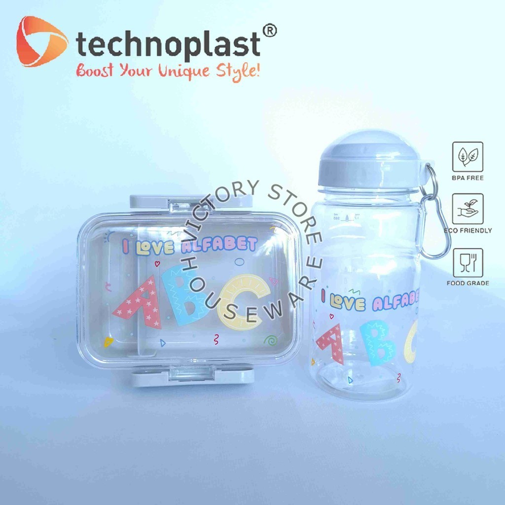 Jual TECHNOPLAST Lunch Box Set I Love Alfabet 450Ml Dan Botol Air Minum Anak 560Ml | Shopee ...