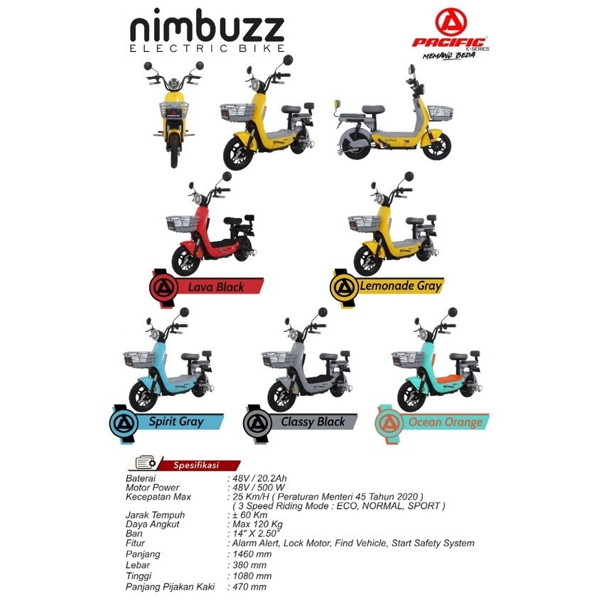 Jual SEPEDA LISTRIK PACIFIC NIMBUZZ NIMBUS NIMBUZ 500 WATT GARANSI ...