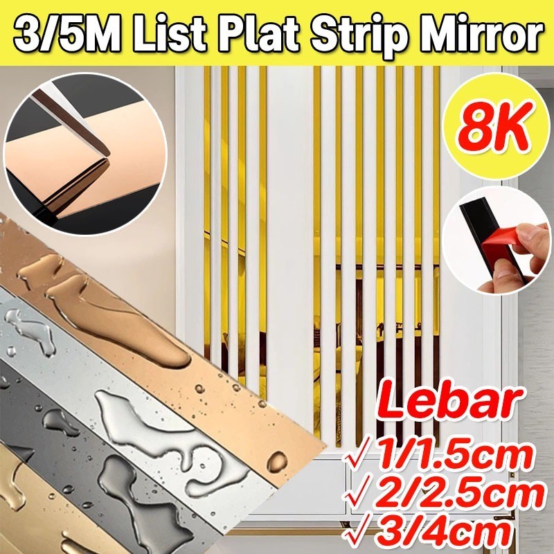 Jual 3M/5M List Plat Strip Mirror Gold list plat strip mirror stainless ...