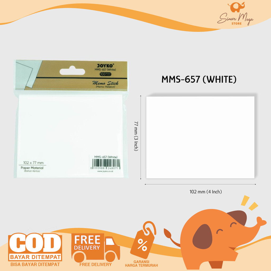 Jual Joyko MMS-657 Memo Stick White Isi 100 Lembar Sticky Notes Putih ...