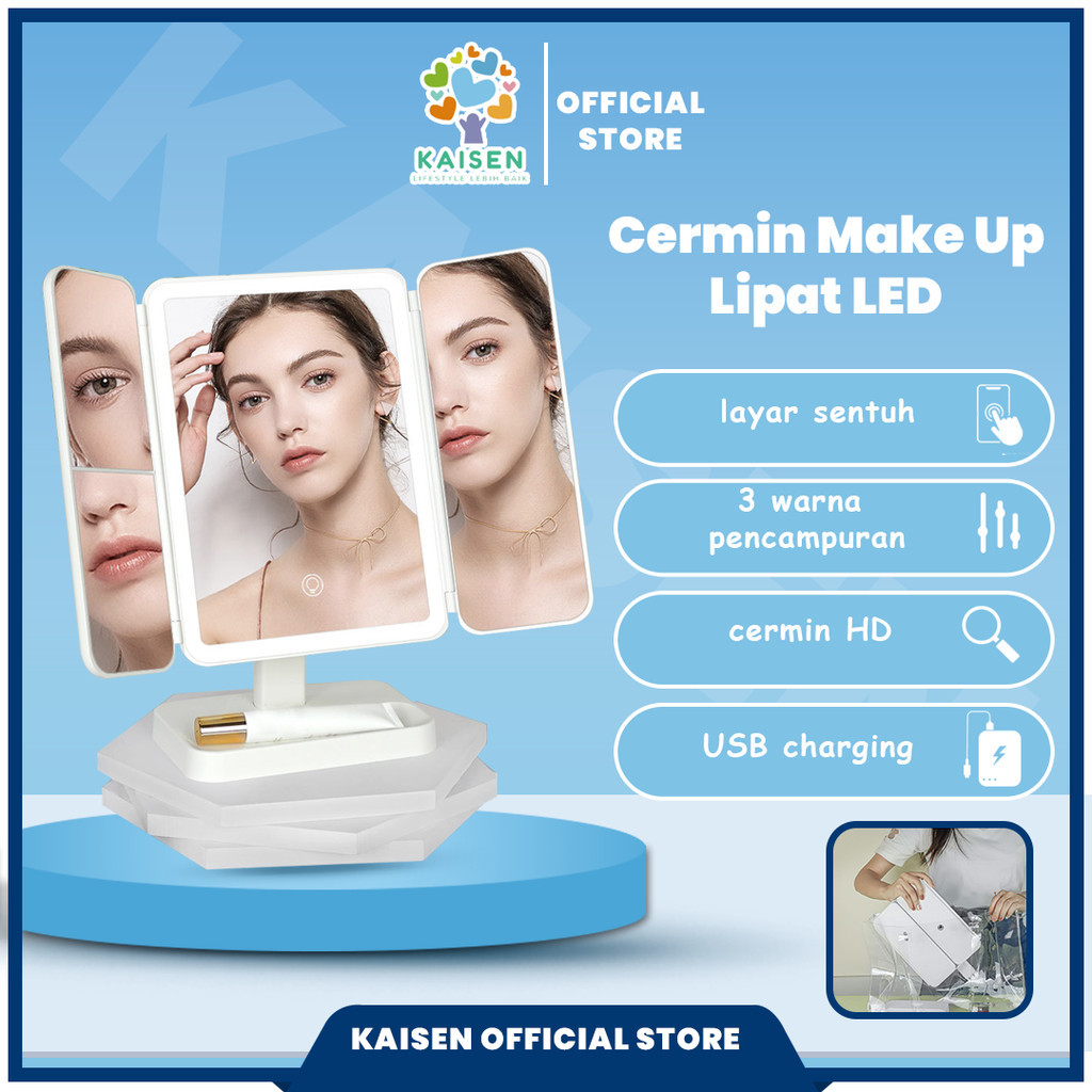 Jual KAISEN 3 Warna LED Rechargeable Cermin Rias Bercahaya Cermin Rias ...