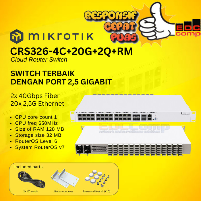Jual Mikrotik CRS326-4C+20G+2Q+RM | 20 Port 2.5G Cloud Router Switch | Shopee Indonesia