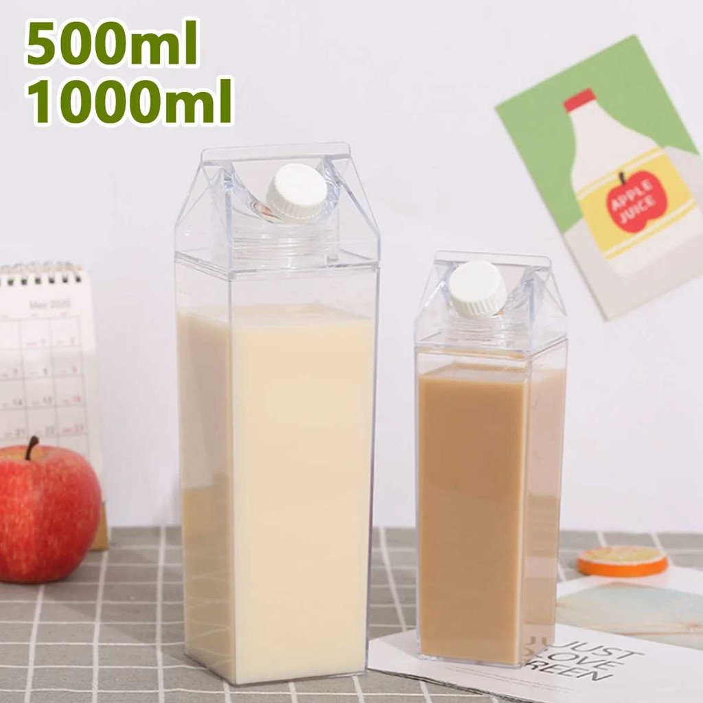 Jual Botol Minum Kotak Susu Clear Glass Water Bottle Milk Box Container ...