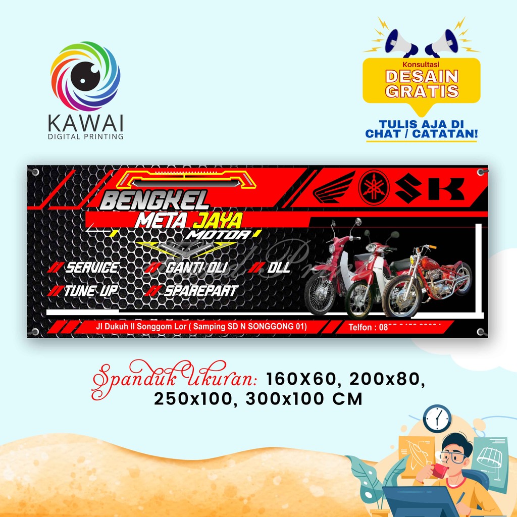 Jual SPANDUK BANNER Bengkel Custom Merah Desain Terbaru Ukuran 300x100 ...