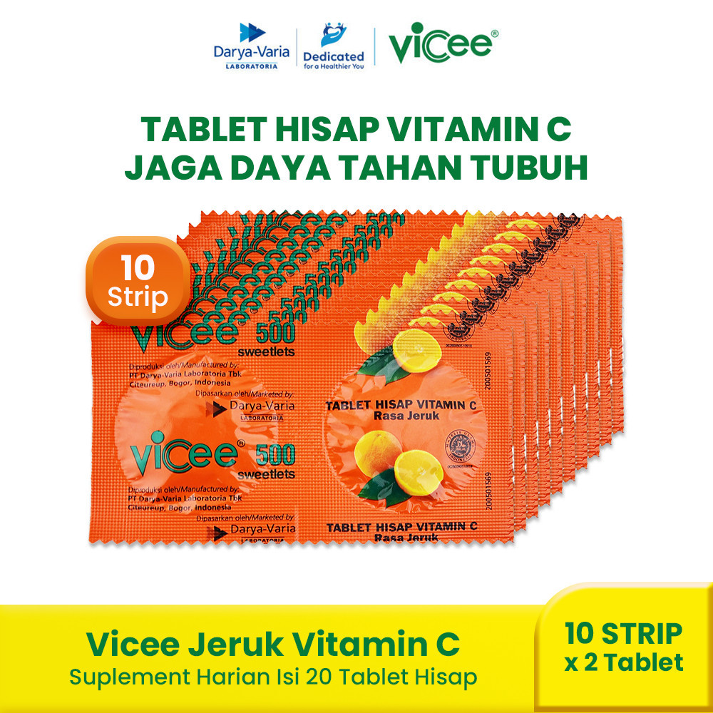 Jual Vicee Orange Vitamin C 500 mg Isi 20 Tablet Hisap (10 Strip x 2 ...