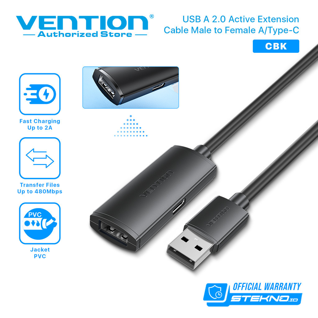 Jual Vention Kabel Perpanjangan Extension USB A 3.0 2.0 Male to Female with Type C Power Supply ...