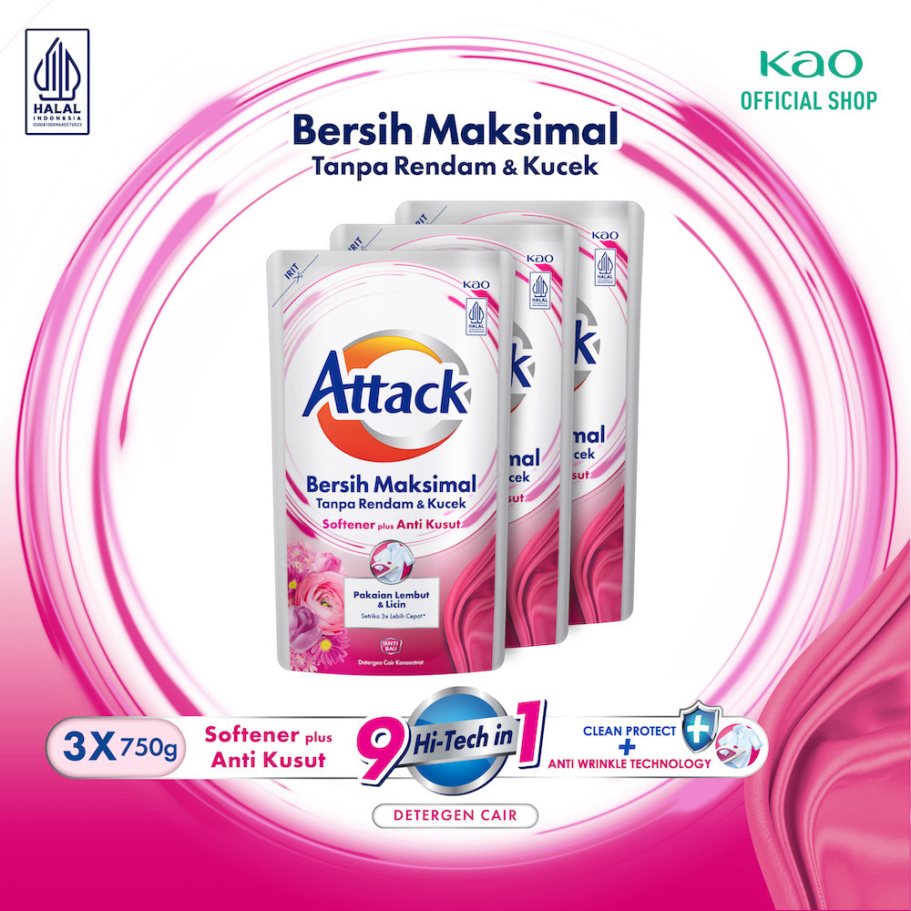 Jual Attack Plus Softener Deterjen Cair Semua Mesin Cuci 750 mL Triple Pack | Shopee Indonesia