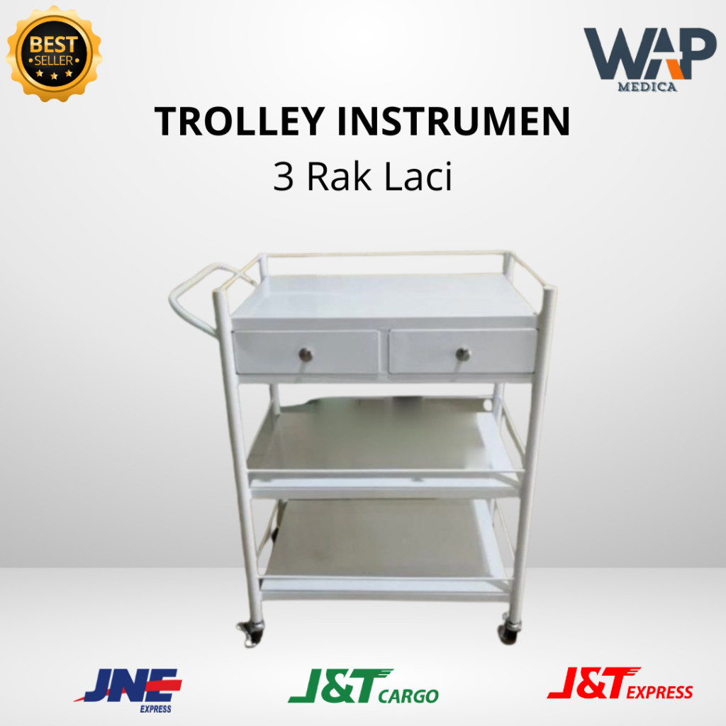 Jual Trolley Instrumen 3 Rak Susun Laci Besi / Troli Medis Rumah Sakit ...