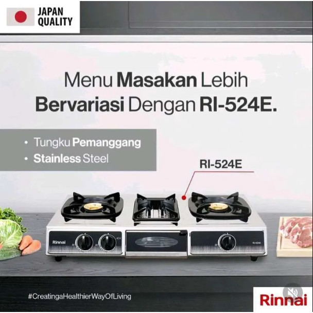 Jual KOMPOR GAS RINNAI RI-524E Kompor Gas 3 Tungku (1 Tungku Grill Pan ...