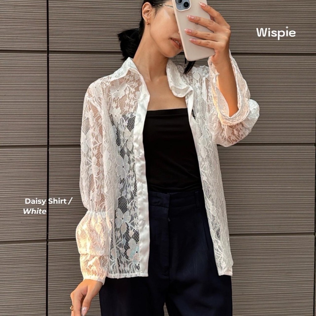 Jual WISPIE Daisy Shirt Kemeja Wanita Brokat Lace Atasan Kerja Semi ...