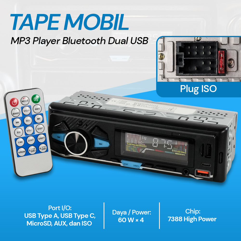 Jual Tape Mobil Bluetooth Head Unit Single Din Audio MP3 Player Dual ...