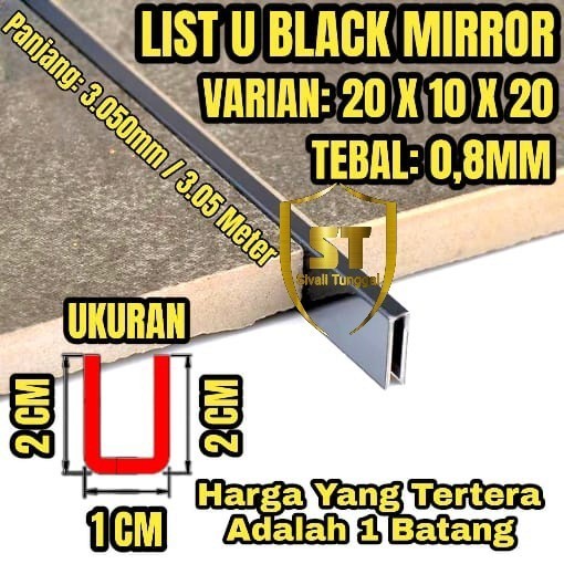 Jual LIST U MIRROR BLACK 20X10X20X3.050MM T. 0.8MM STAINLESS SS 201 ...
