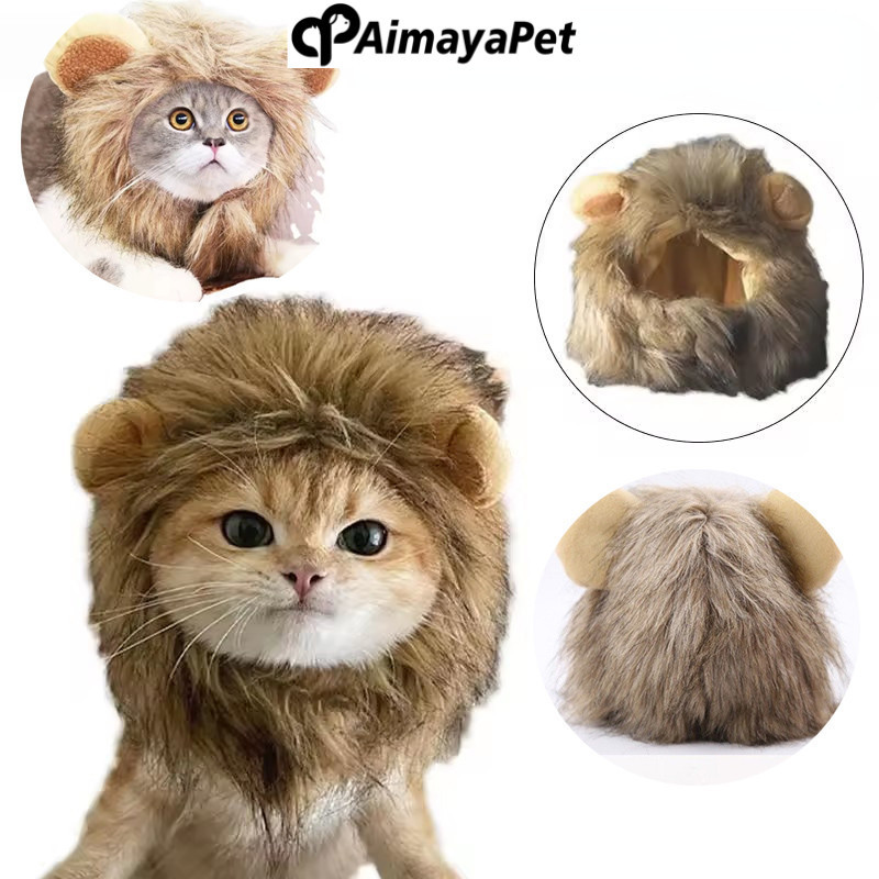 Jual AimayaPet Topi Kucing Model Wig Rambut Singa Dengan Telinga Mainan ...