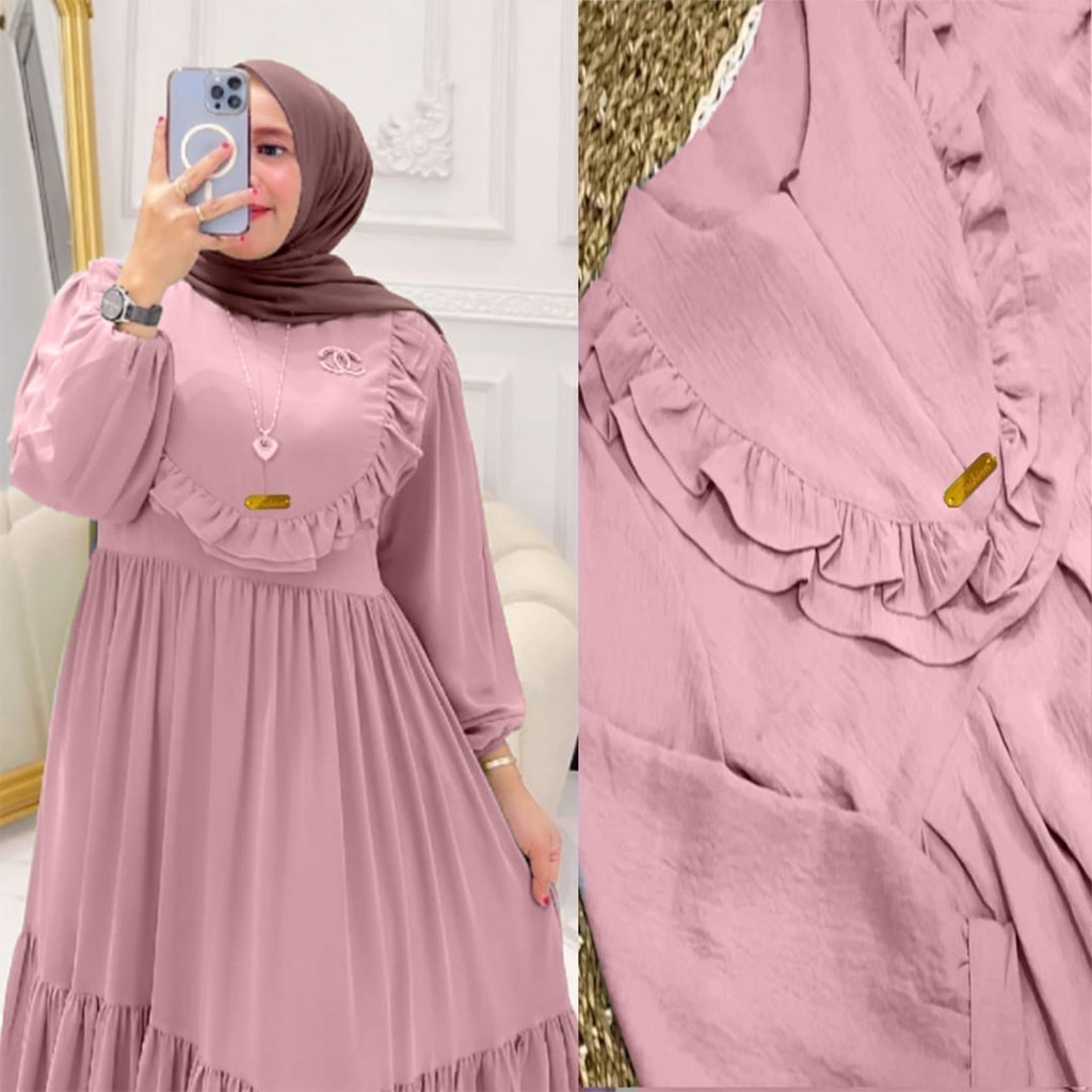 Jual Gamis Wanita Polos Terbaru Bahan Crinkle Airflow - Gamis Ibu-Ibu ...