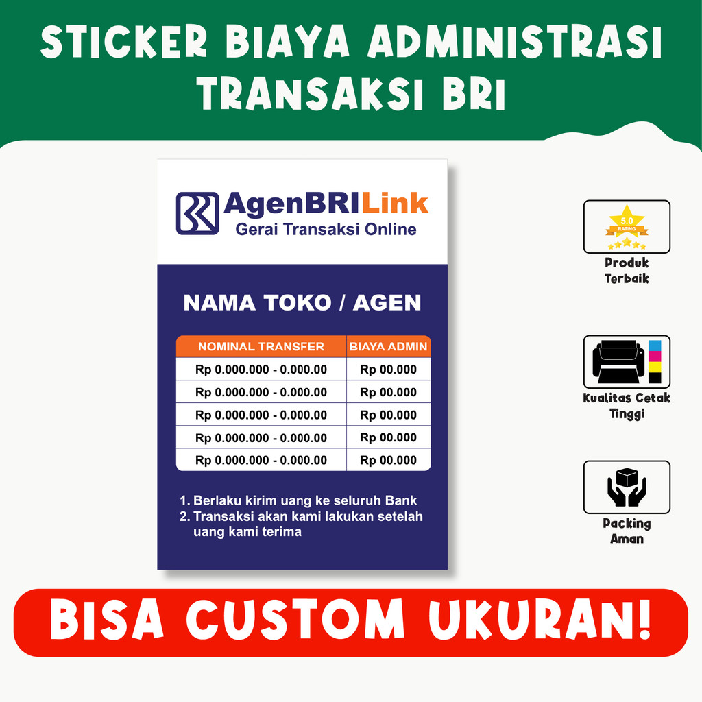 Jual Sticker Biaya Admin Bank BRILink, Agen 46, Mandiri, PosFIN – Tahan ...