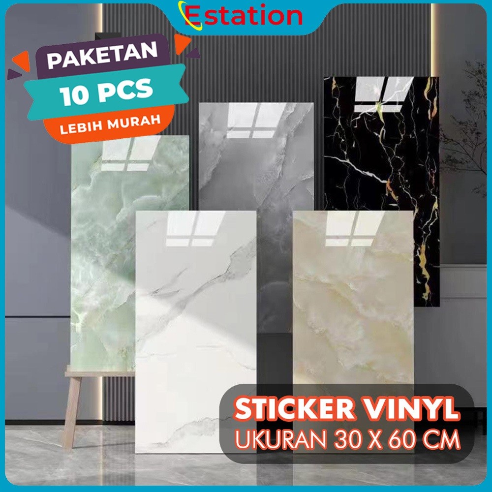 Jual (PAKET 10 LEMBAR ) Wallpaper dinding VINYL Marble 30 x 60 cm / Lantai Vinyl Marbel Granit ...